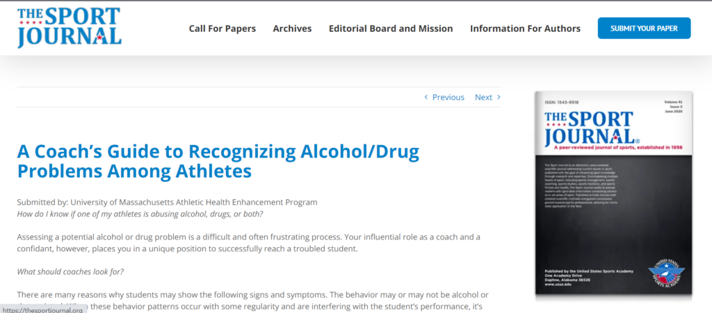A Coach’s Guide to Recognizing Alcohol/Drug Problems Among Athletes ...