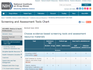 NIDA Chart of Evidence-Based Screening Tools and Assessments for Adults ...