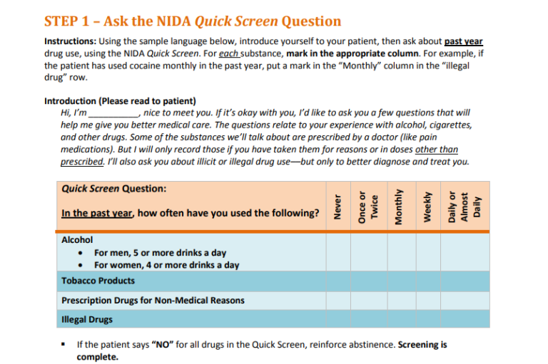 NIDA Quick Screen for Drug Use - Safer Prescribing Toolkit