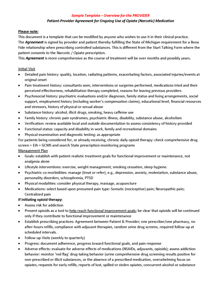 Sample Pain Management Agreement - Safer Prescribing Toolkit