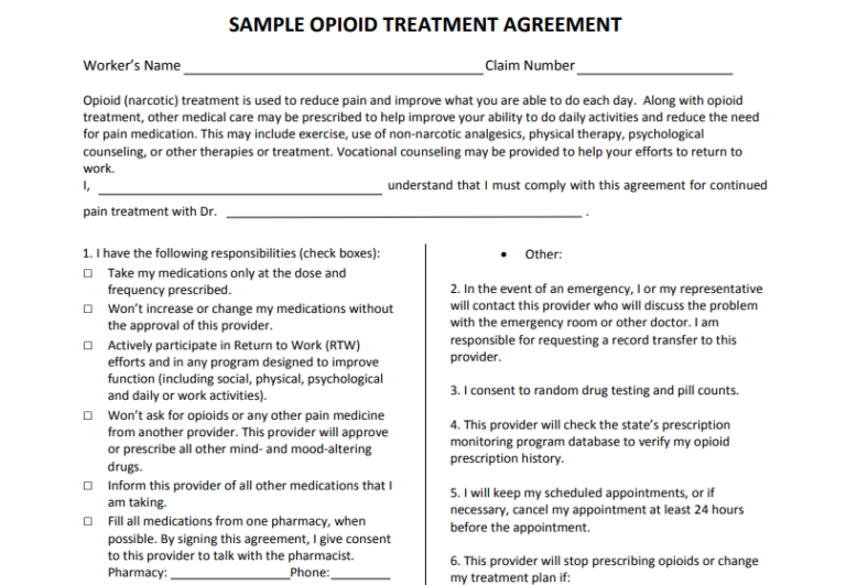 Sample Opioid Treatment Agreement - Safer Prescribing Toolkit